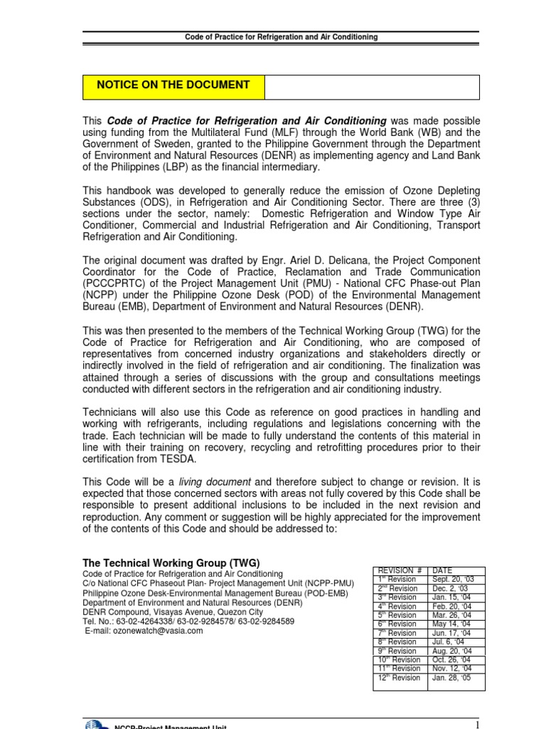 Code of Practice in Refrigeration and Air Conditioning | PDF ...