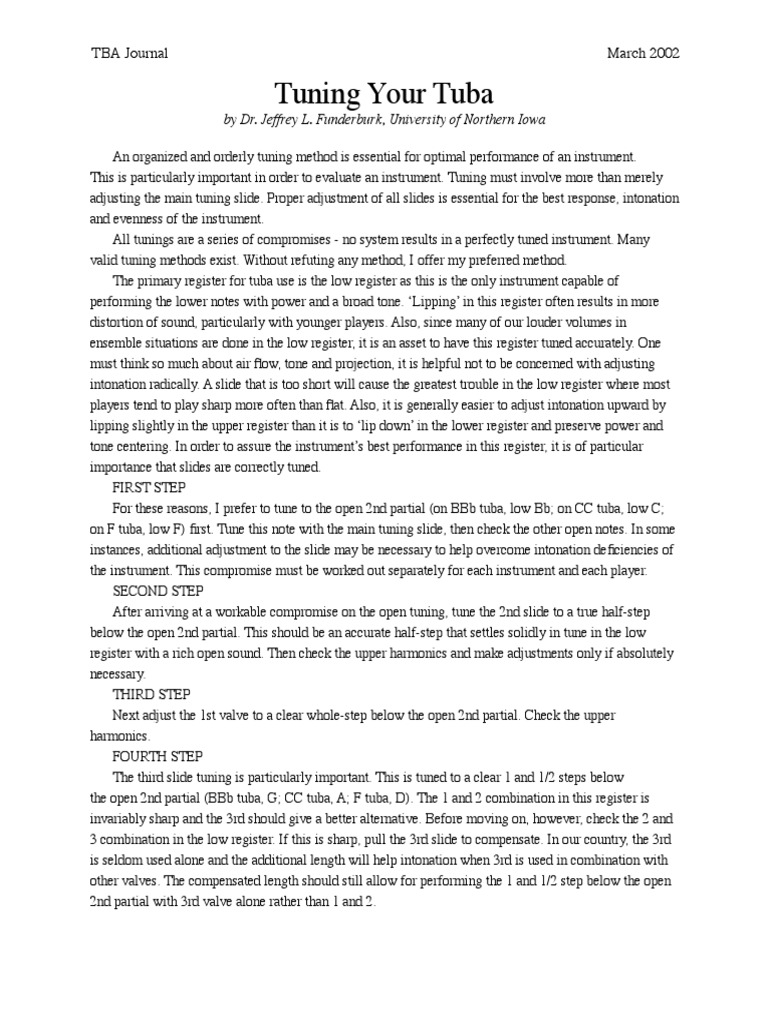 Tuning Your Tuba New | PDF | Tuba | Elements Of Music