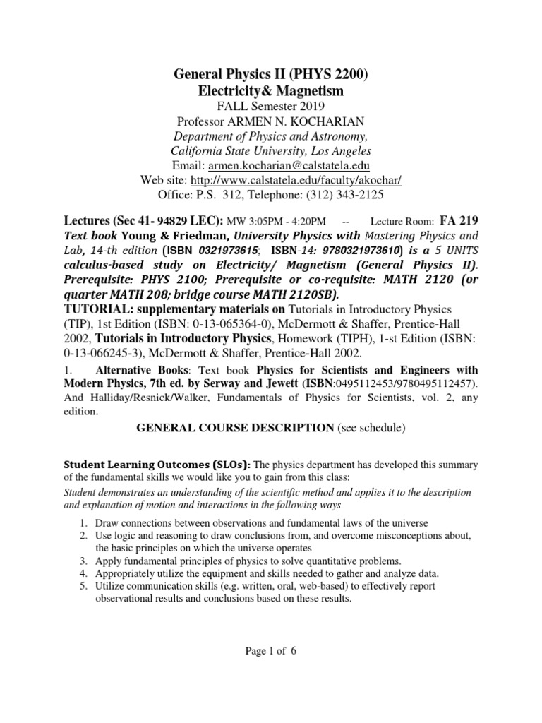 Syllabus | Descargar gratis PDF | Magnetic Field | Homework Syllabus | Descargar gratis PDF | Magnetic Field | Homework