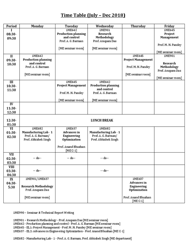 Time Table - NIT Patna | PDF
