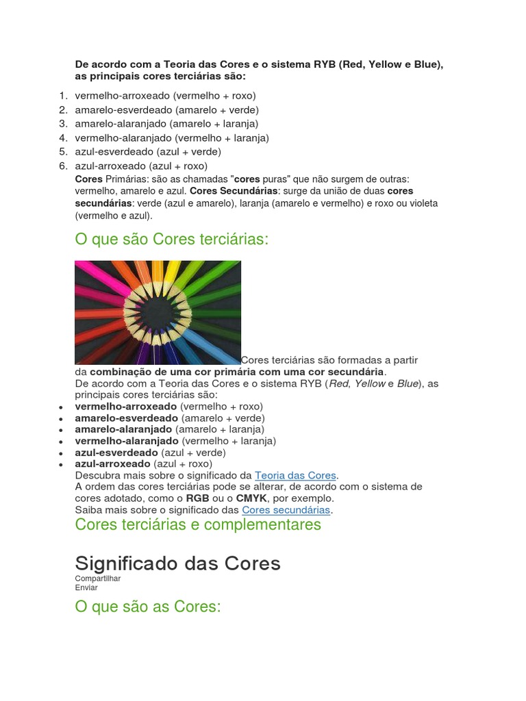 De Acordo Com A Teoria Das Cores e o Sistema RYB | PDF | Cor | Sentidos