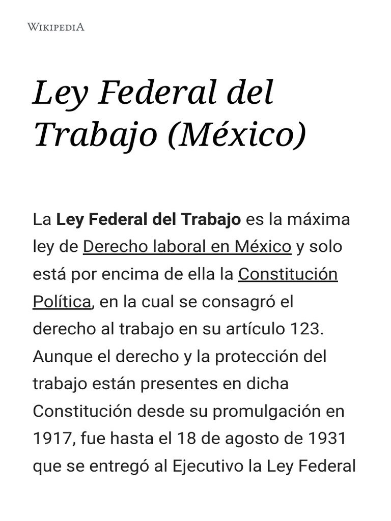 Ley Federal Del Trabajo (México) - Wikipedia, La Enciclopedia Libre ...