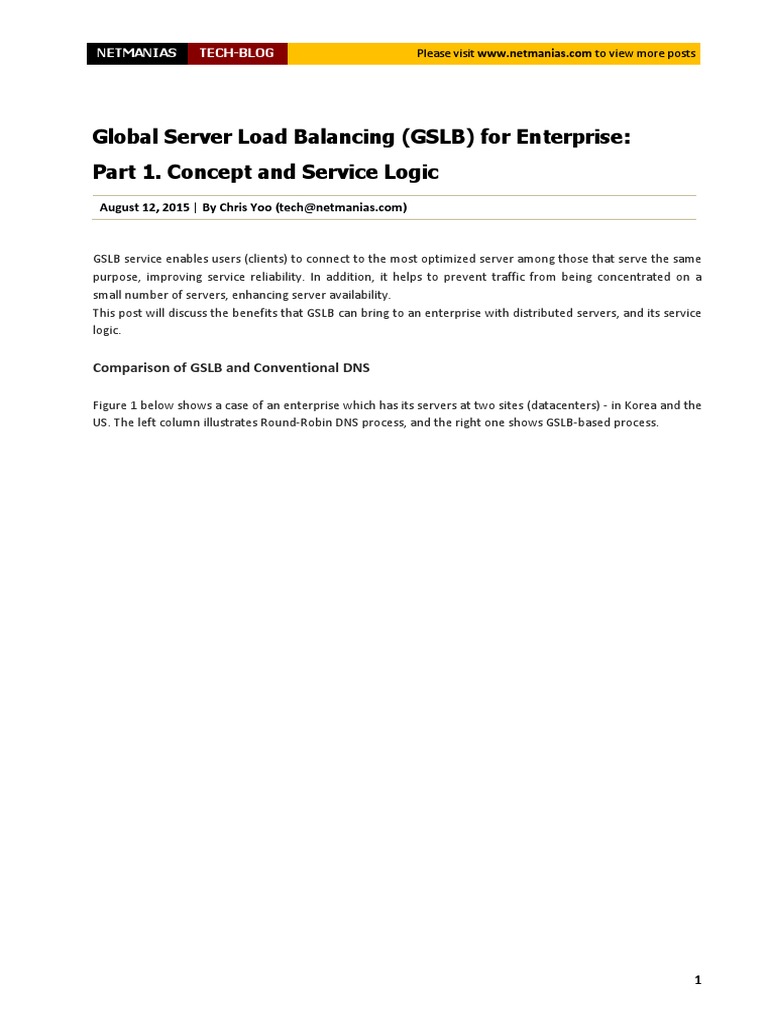 Netmanias.2015.08.12.Global Server Load Balancing (GSLB) For Enterprise Part 1. Concept and ...