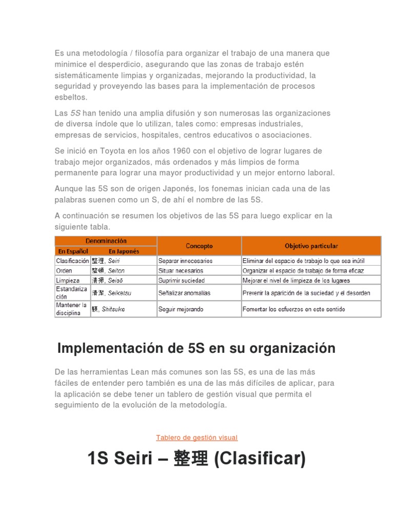 1S Seiri - 整理 (Clasificar) : Implementación de 5S en su organización ...