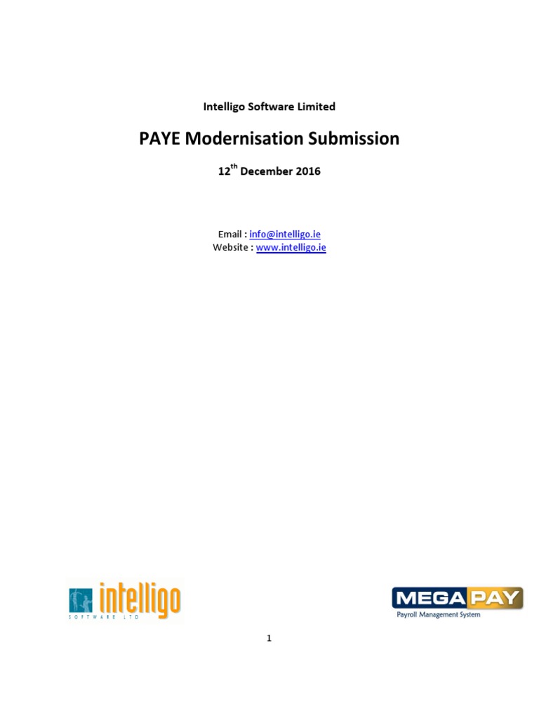 PAYE Modernisation Submission: Intelligo Software Limited | PDF ...