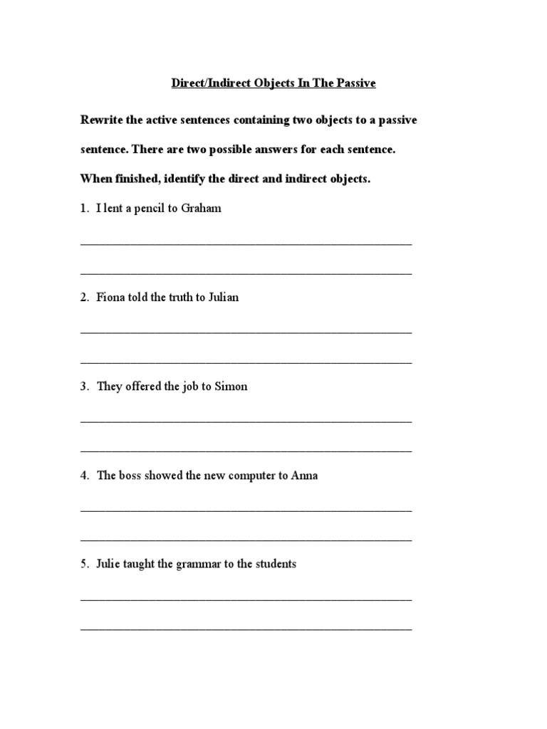 Direct and Indirect Passive Exercise | Question | Syntax