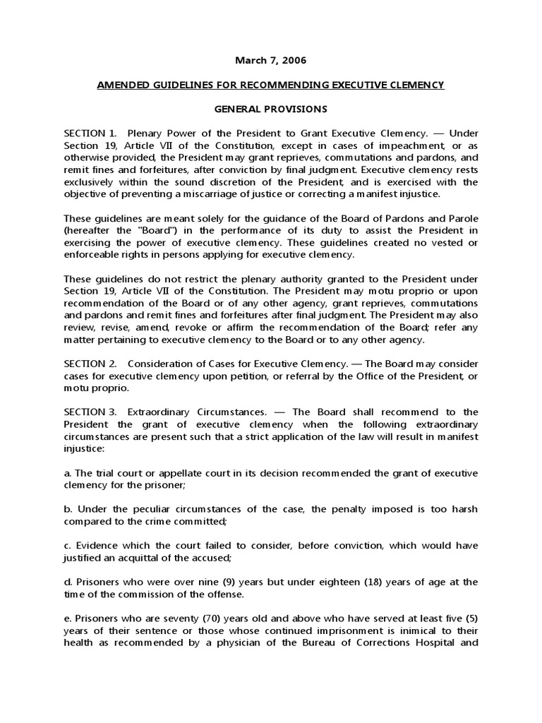 Amended Guidelines for Executive Clemency: Outlining the Process and ...