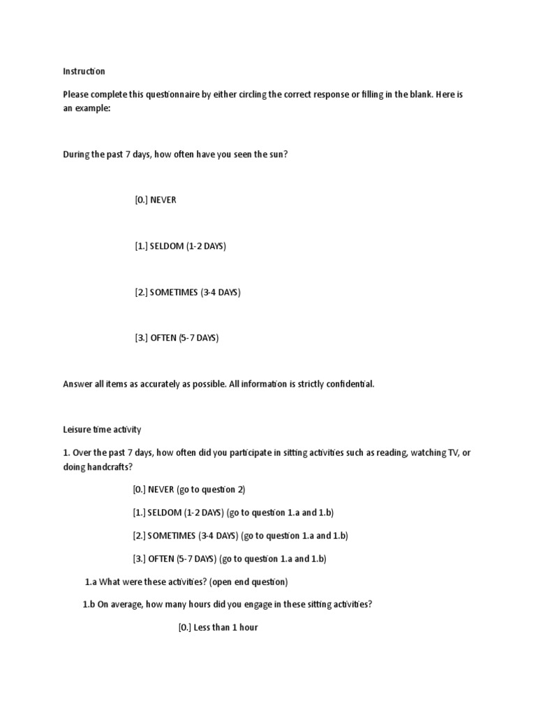 Assessing Leisure Time Physical Activity, Household Activities, and ...