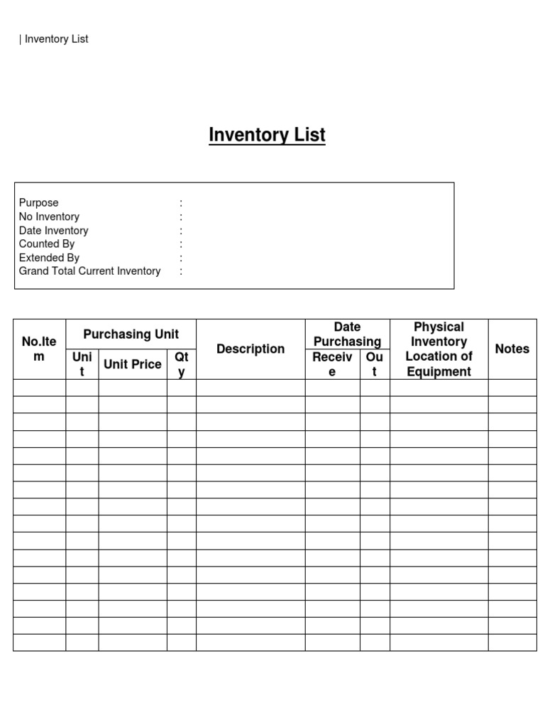 Contoh Inventory List | PDF