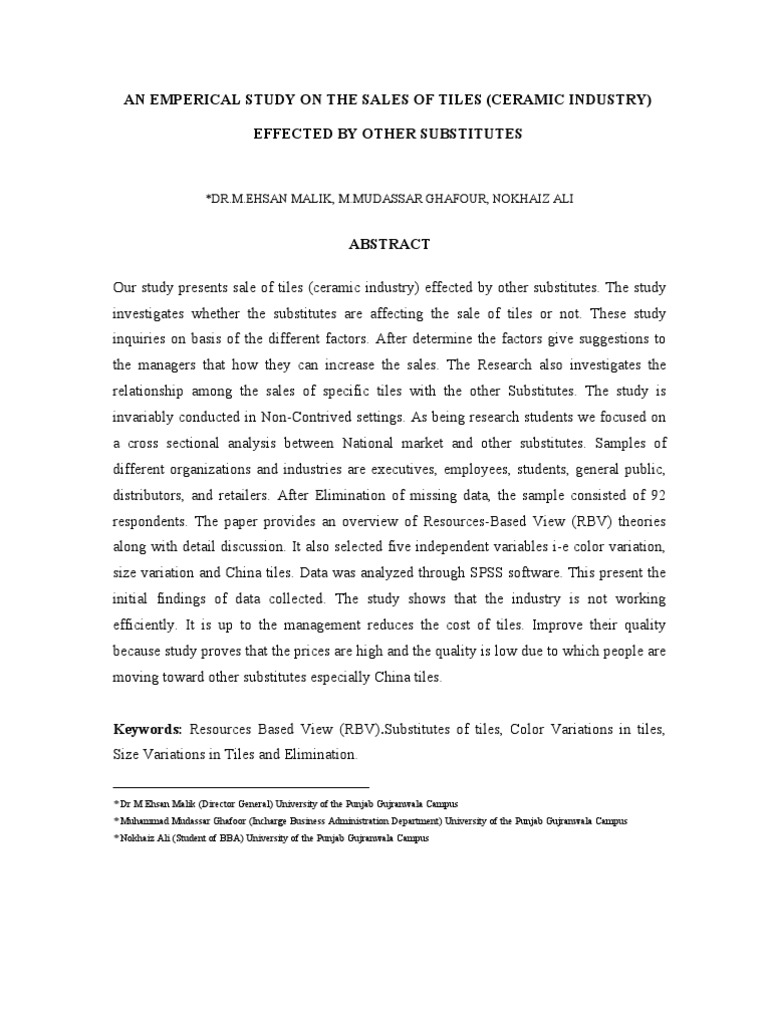 An Emperical Study On The Sales of Tiles (Nokhaiz Ali) | PDF ...
