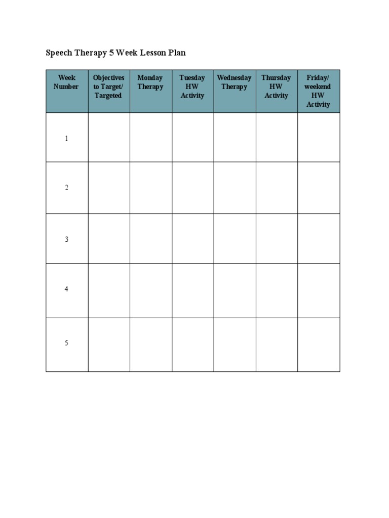 Speech Therapy 5 Week Lesson Plan | PDF