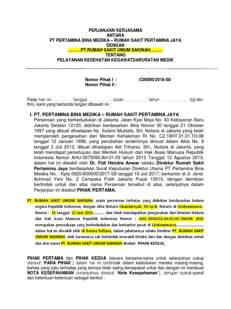 Draft Perjanjian Kerjasama | PDF