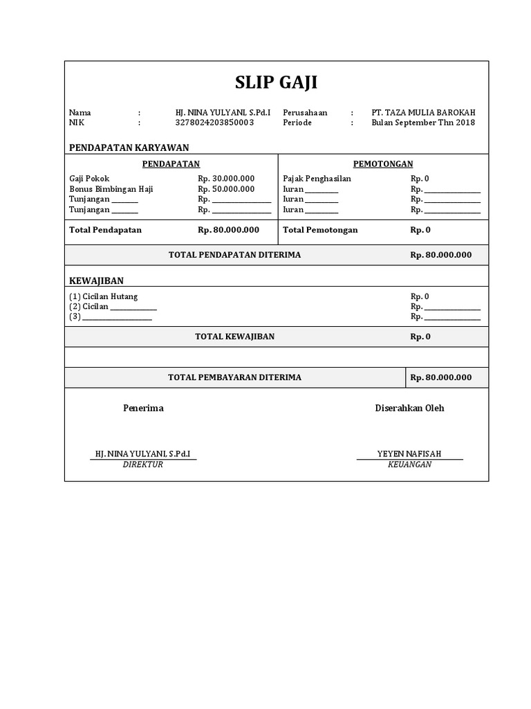 Draf Tanda Terima Gaji Karyawan (Slip Gaji) .. | PDF