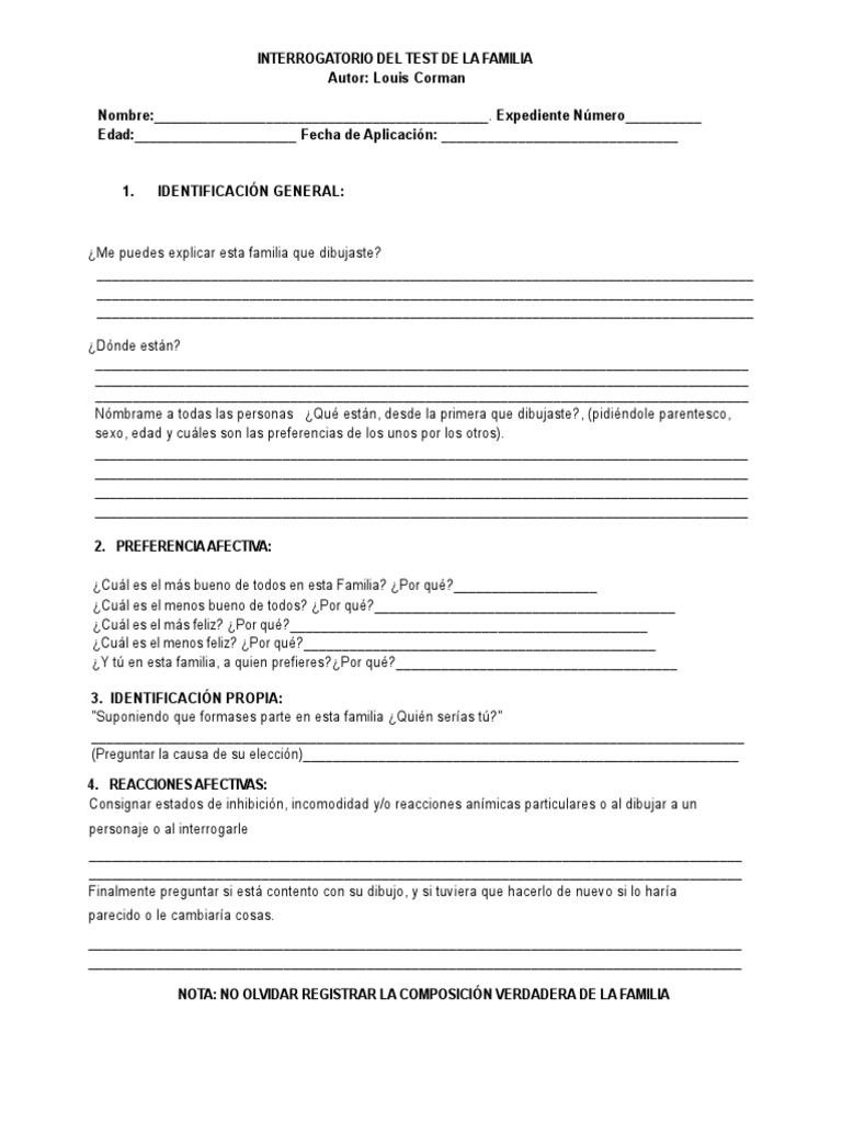 Interrogatorio Test de La Familia Louis Corman | PDF