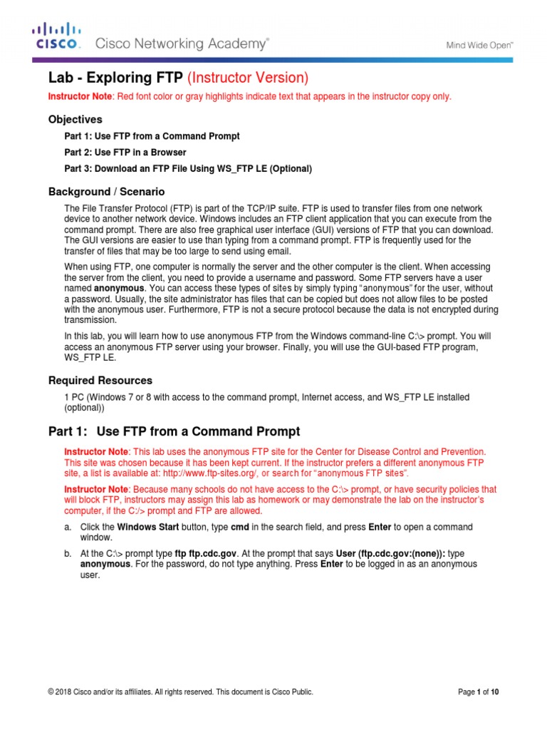 10.2.3.4 Lab - Exploring FTP - ILM | PDF | File Transfer Protocol | Command Line Interface