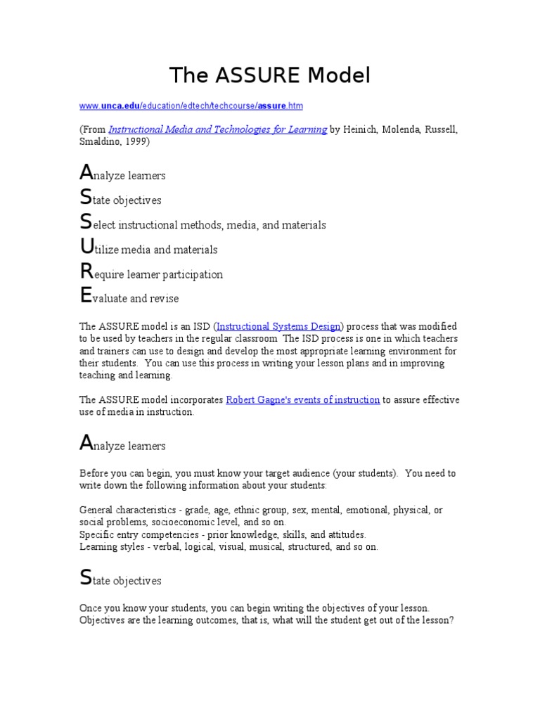 The Assure Model | Instructional Design | Learning