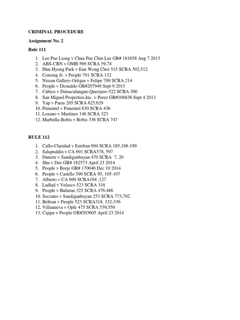 CrimPro Assignment 2 List | PDF | Sports & Recreation