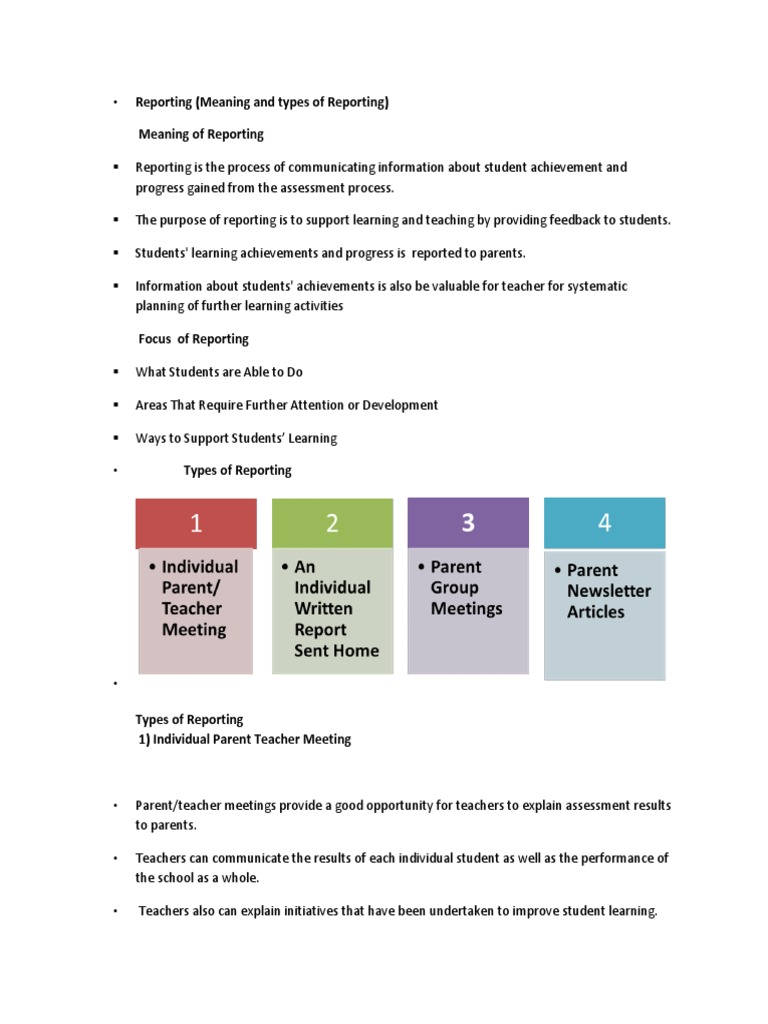 Meaning of Reporting | PDF | Educational Assessment | Teachers