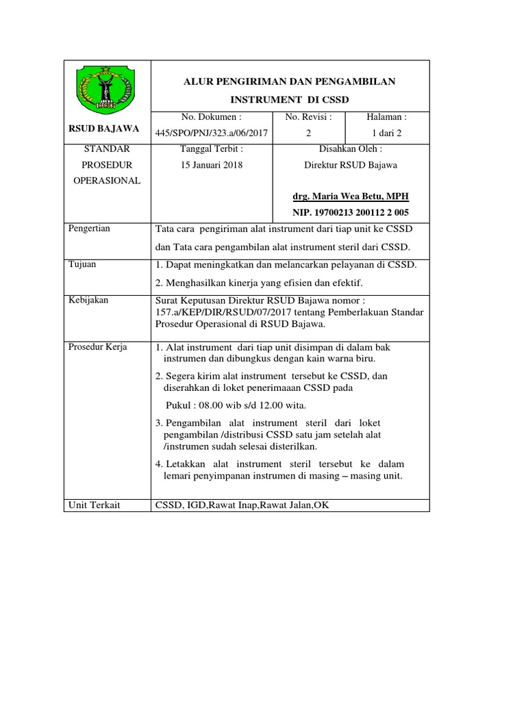 Alur Pengiriman Dan Pengambilan Alat Di CSSD | PDF