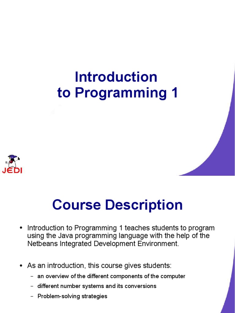 JEDI Slides Intro1 Chapter 00 Introduction | PDF | Java (Programming Language) | Class (Computer ...