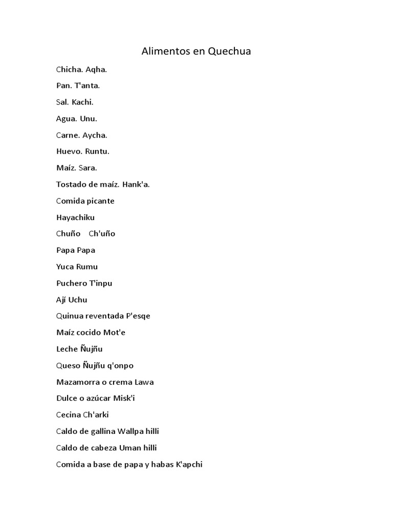 Alimento QUECHUA | PDF | Ingredientes de comida | Comportamientos ...