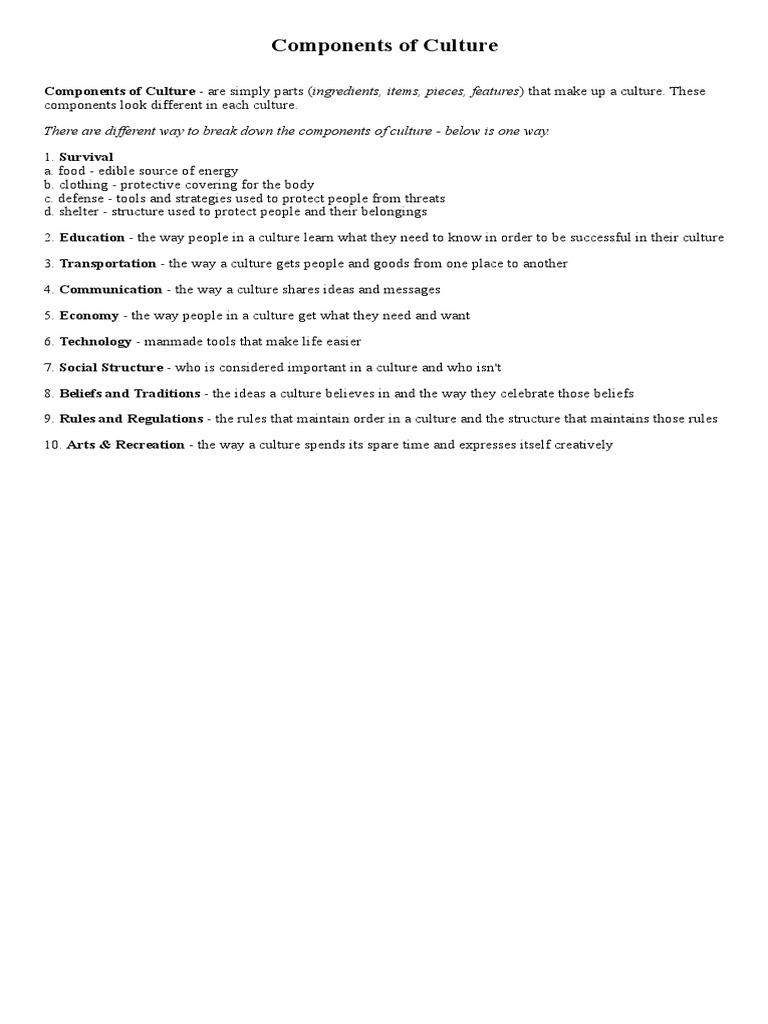Components of Culture | PDF