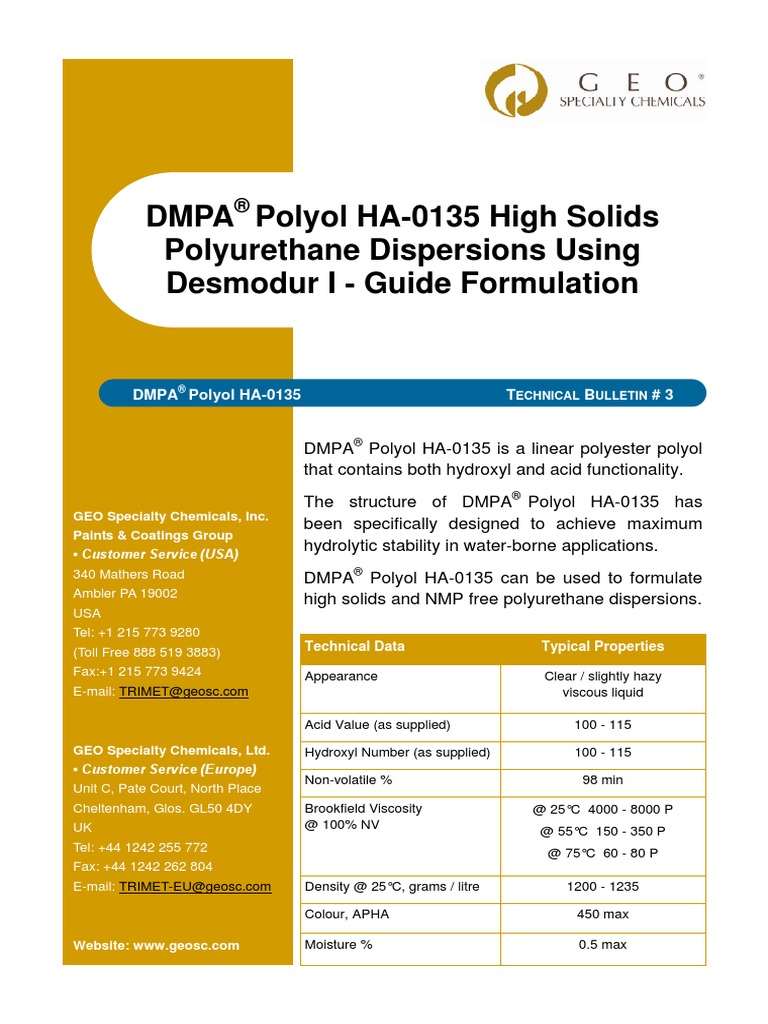 High Solid PU Dispersion Formulation | PDF | Polyurethane | Viscosity