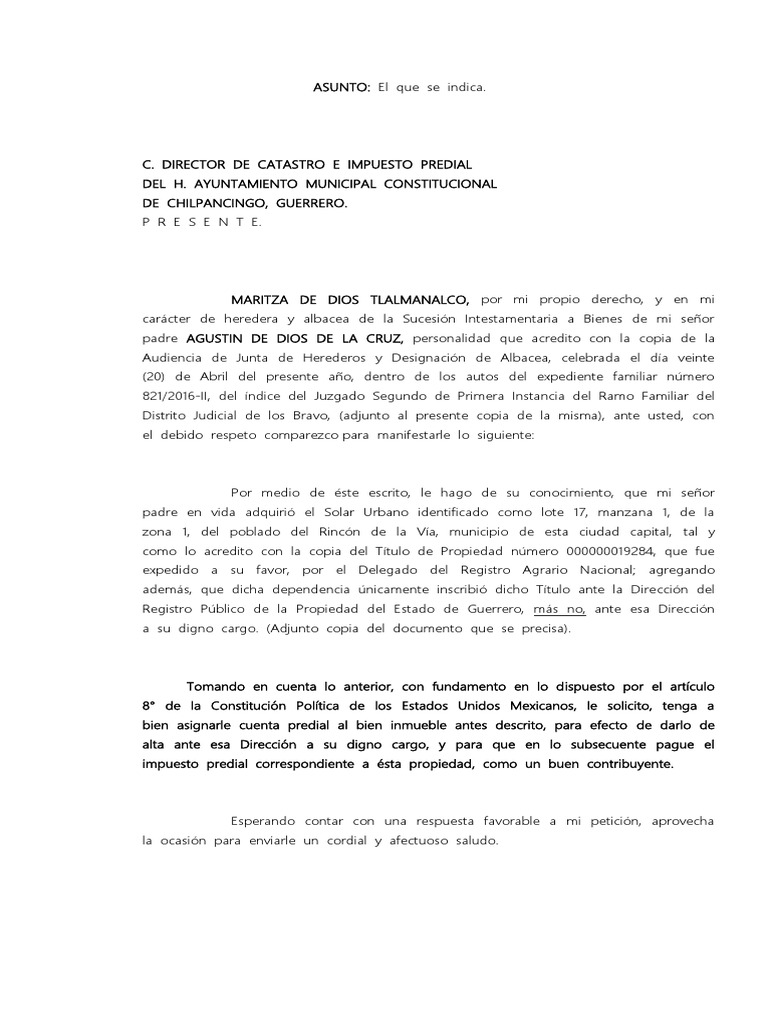 Oficio A Catastro Maritza | PDF