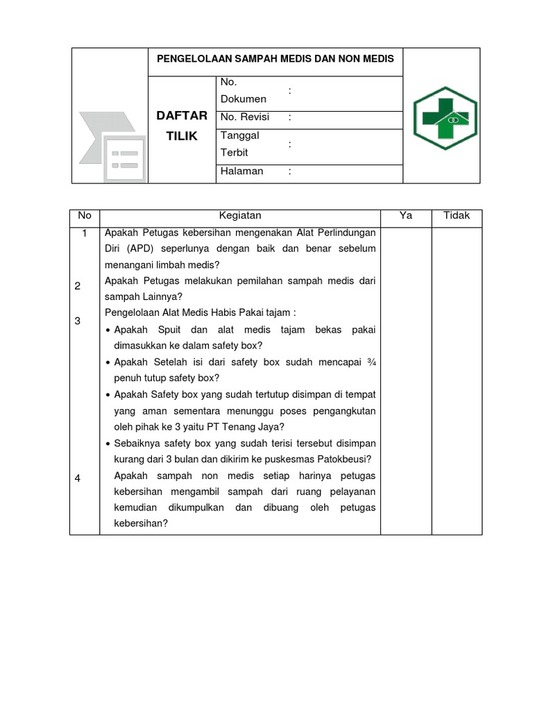 Daftar Tilik Kesling | PDF