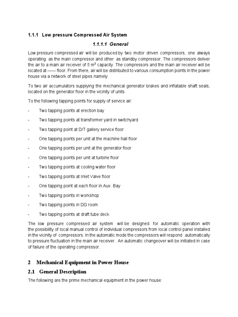 1.1.1 Low Pressure Compressed Air System: 1.1.1.1 General | PDF ...