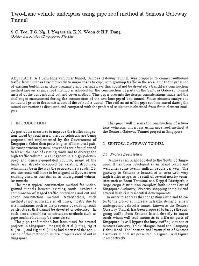 Two-Lane Vehicle Underpass Using Pipe Roof Method at Sentosa Gateway ...