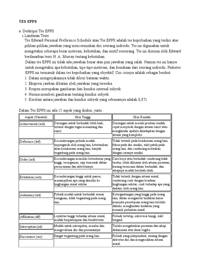 Menjawab Test Epps | PDF | Karier & Perkembangan | Sains & Matematika