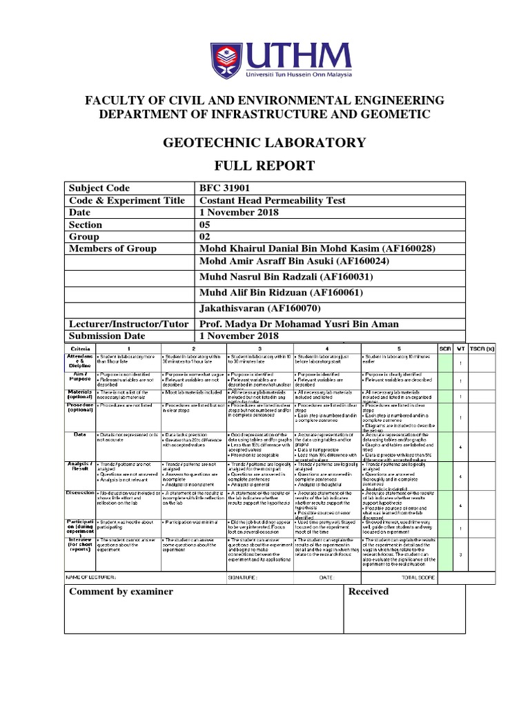 Open Ended Lab Geotechnic (Constant Head Permeability Test) | PDF ...