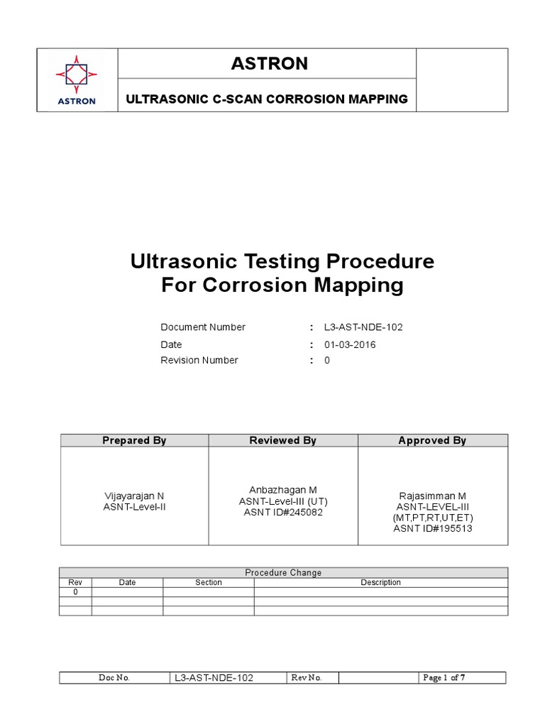 Ultrasonic Testing Procedure For Corrosion Mapping: Astron | PDF ...