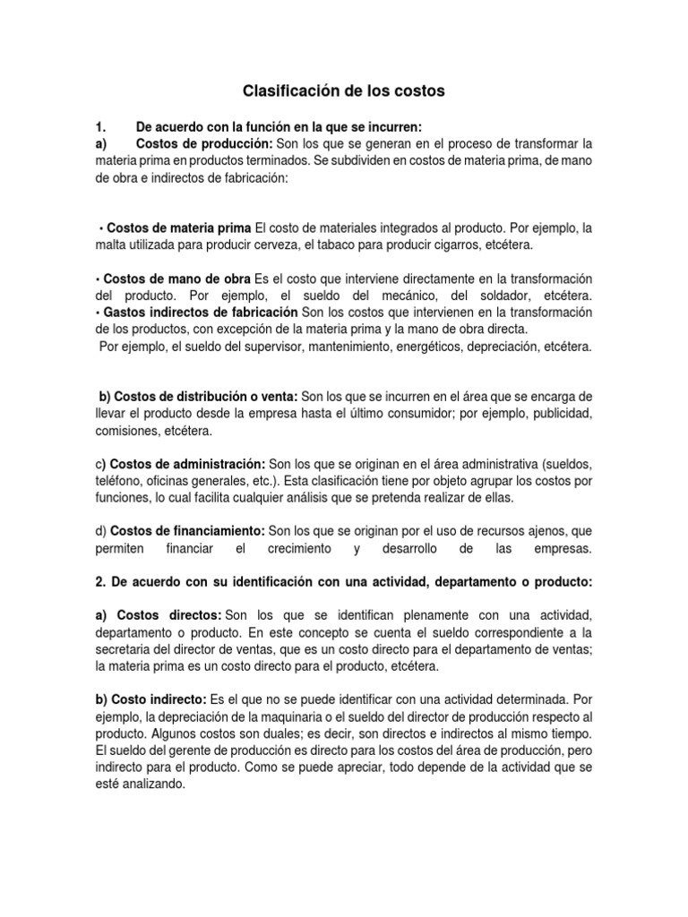 Clasificación de Los Costos | PDF | Costo | Depreciación