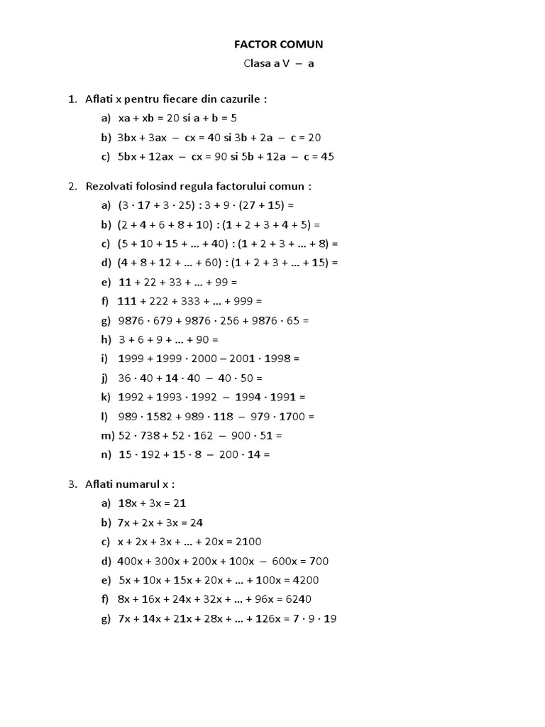 Cls.5 - Factor Comun - Fisa - 2 | PDF