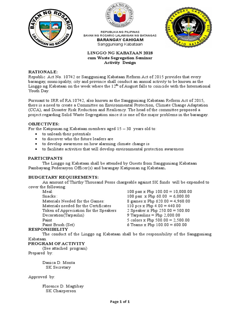 Linggo NG Kabataan Activity Design | PDF | Government | Nature