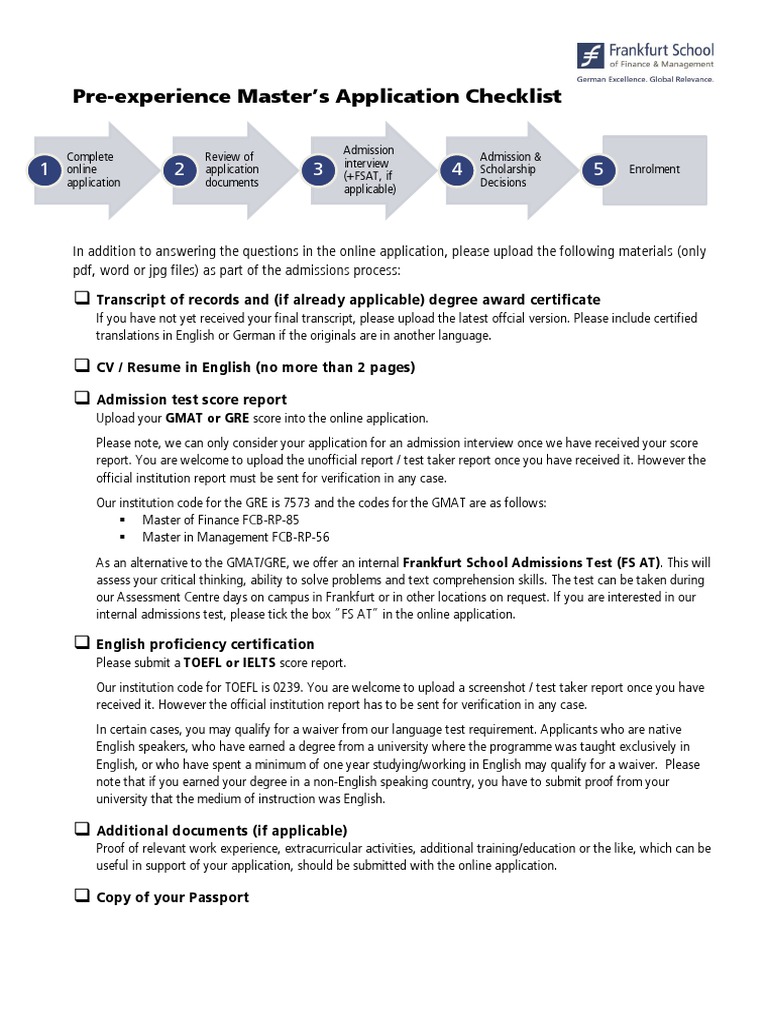Pre-Master’s Admissions Checklist | PDF | Graduate Management Admission ...