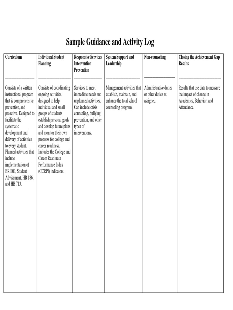 Sample Counselor Activity Log | PDF | School Counselor | Change