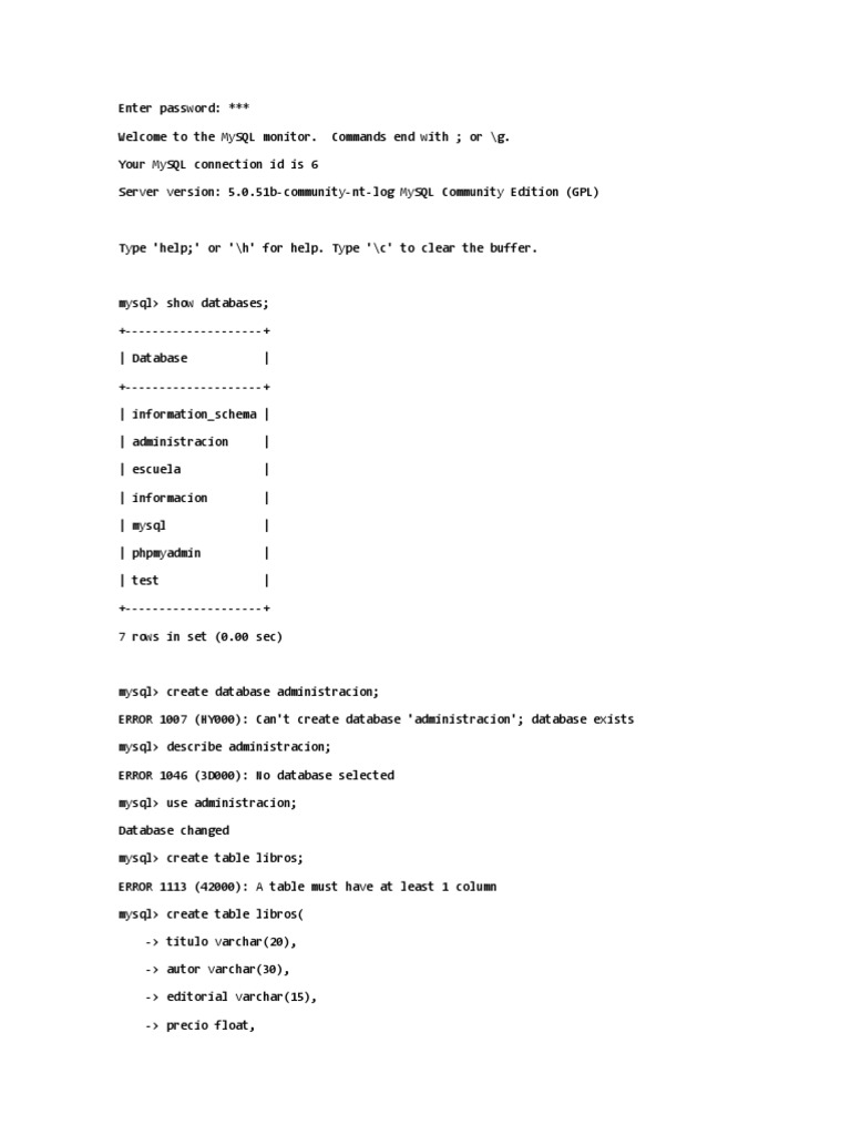 Ejemplo MySQL Comandos | PDF | Mi sql | SQL