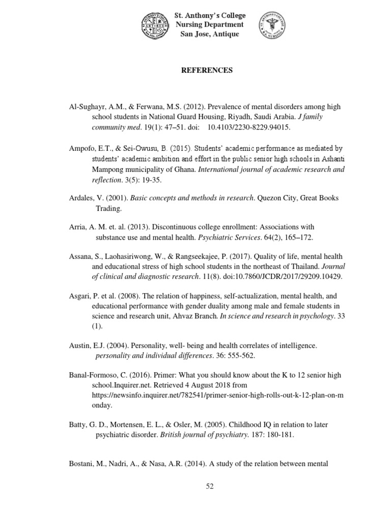 FINAL - References & Appendices | PDF | Mental Disorder | Nursing