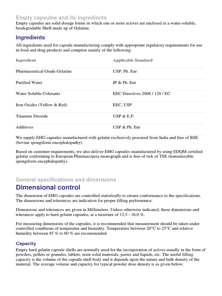 Specification of Capsule | Gelatin | Tablet (Pharmacy)