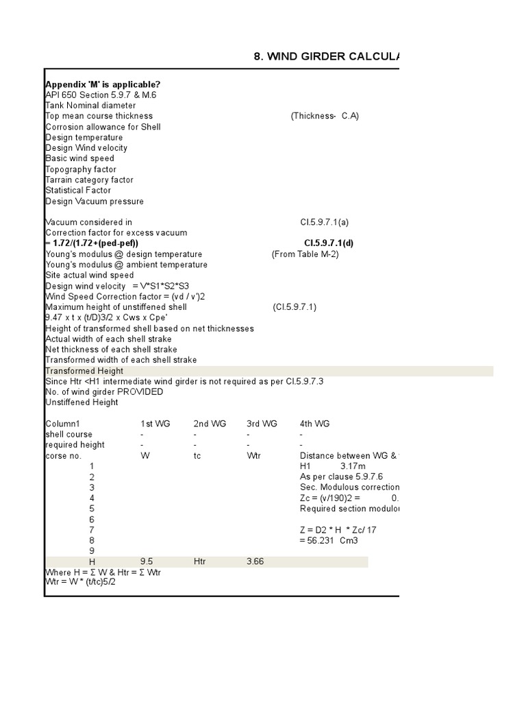 Wind Girder Calculations: Appendix 'M' Is Applicable? | PDF | Screw ...