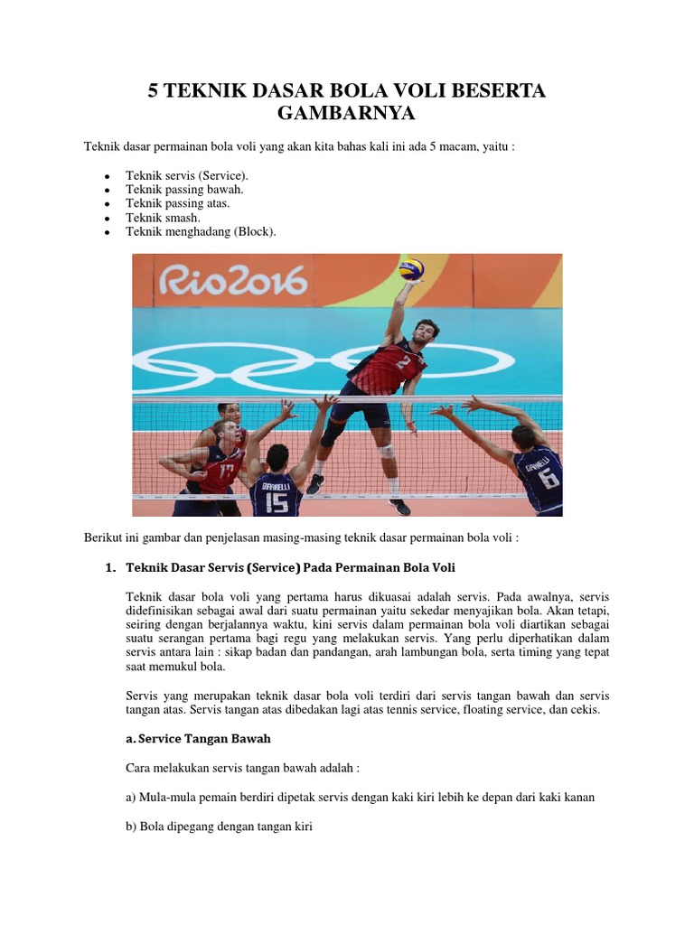 5 Teknik Dasar Bola Voli Beserta Gambarnya | PDF