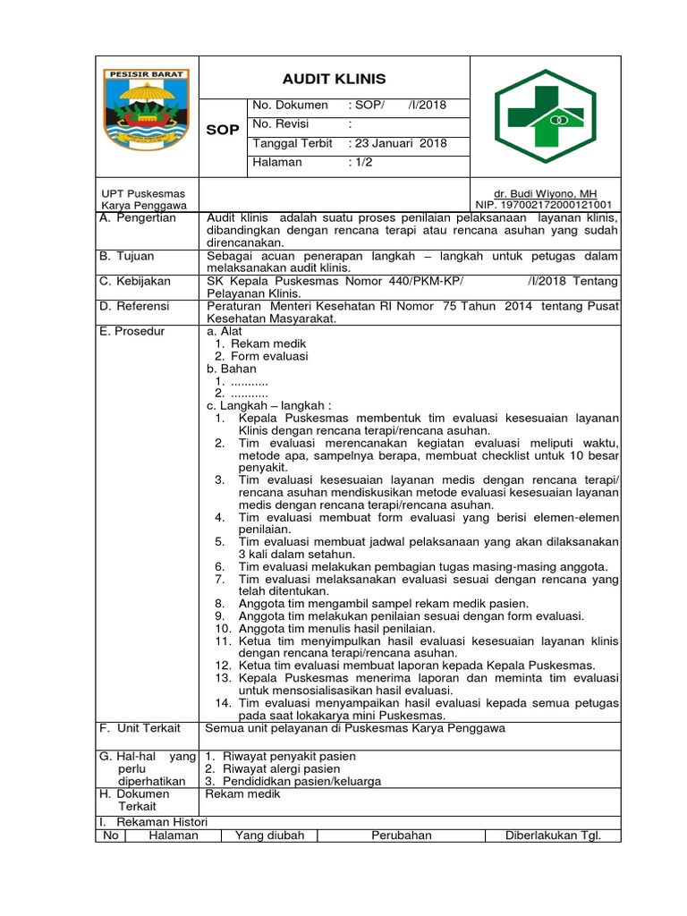 STANDAR OPERASIONAL PROSEDUR AUDIT KLINIS | PDF