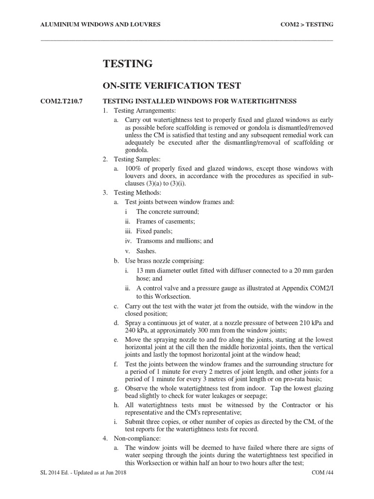 Watertightness Testing for Windows | PDF | Window | Building Engineering