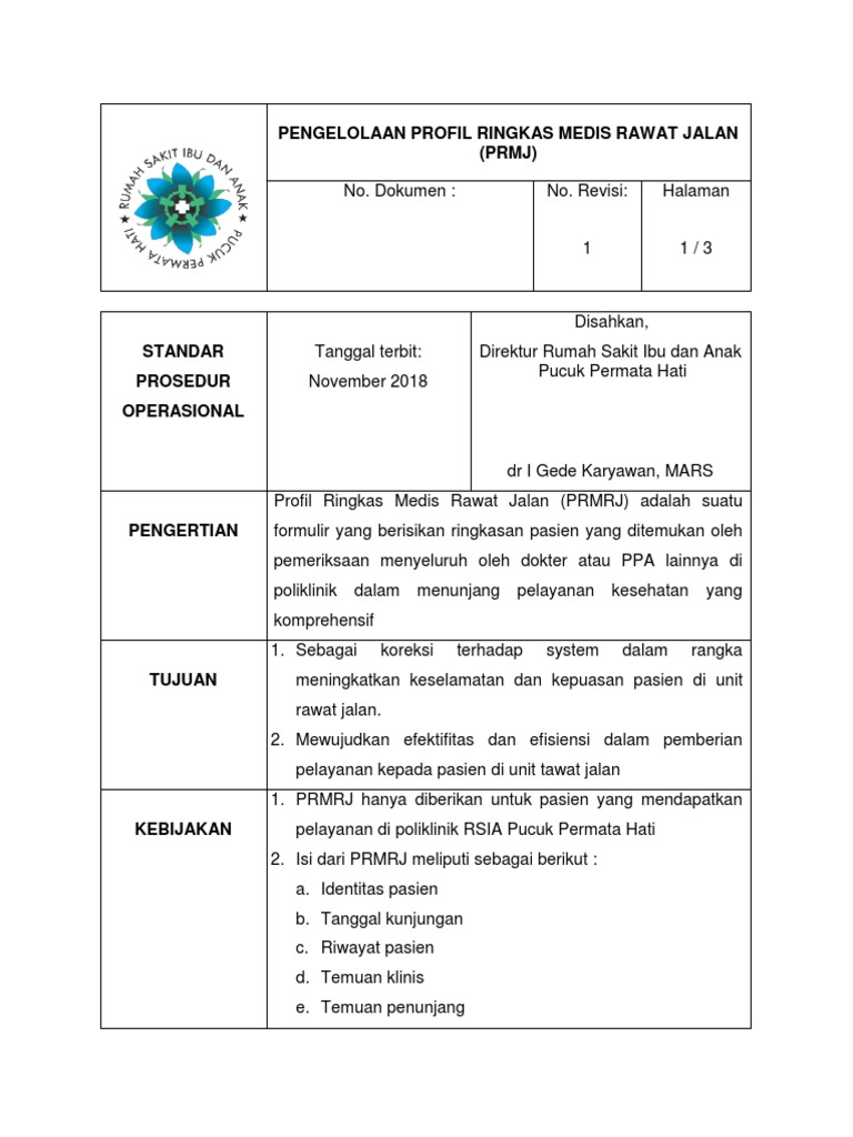 Sop Pengelolaan PRMJ | PDF
