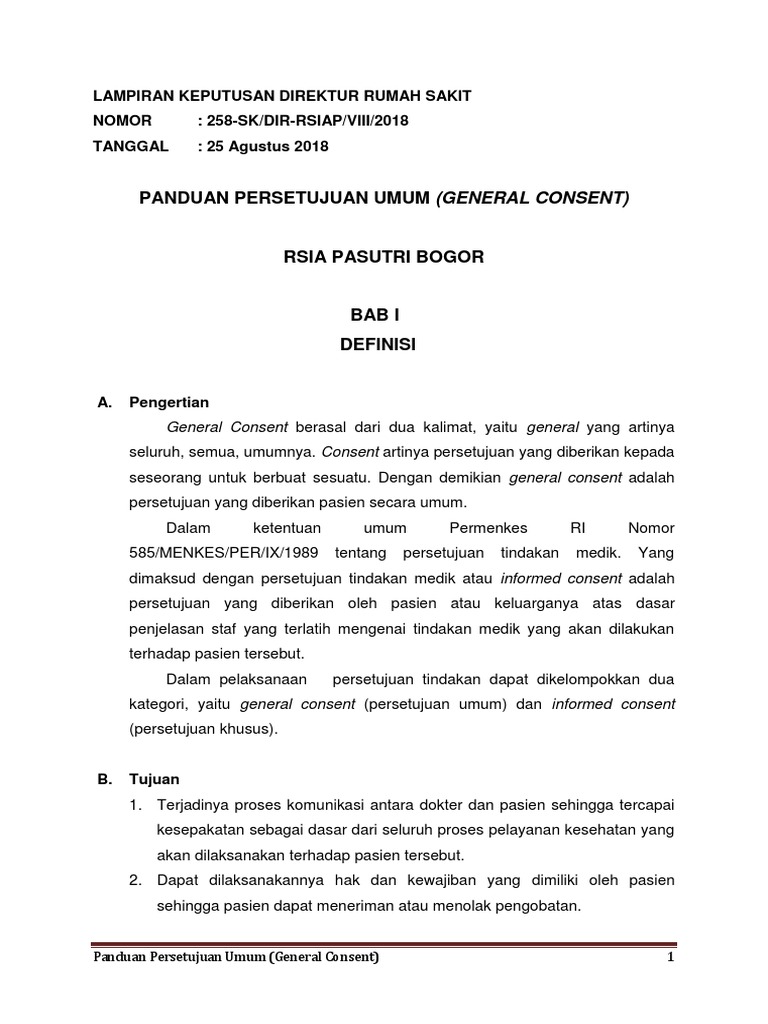 PANDUAN Persetujuan Umum (General Consent) | PDF