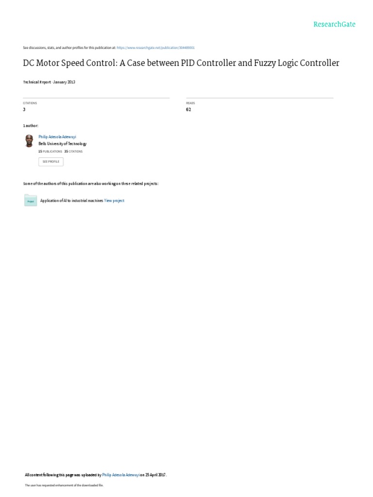 DC Motor Speed Control: A Case Between PID Controller and Fuzzy Logic Controller | PDF | Control ...