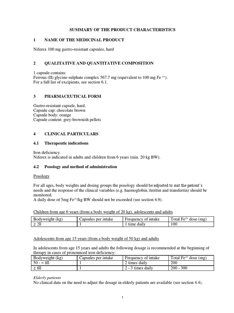 Niferex Gastro-Resistant Capsule, Hard ENG SMPC | PDF | Iron | Anemia